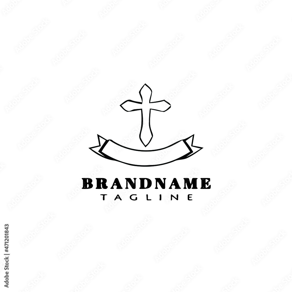 christian cross cartoon logo icon design template black isolated ...