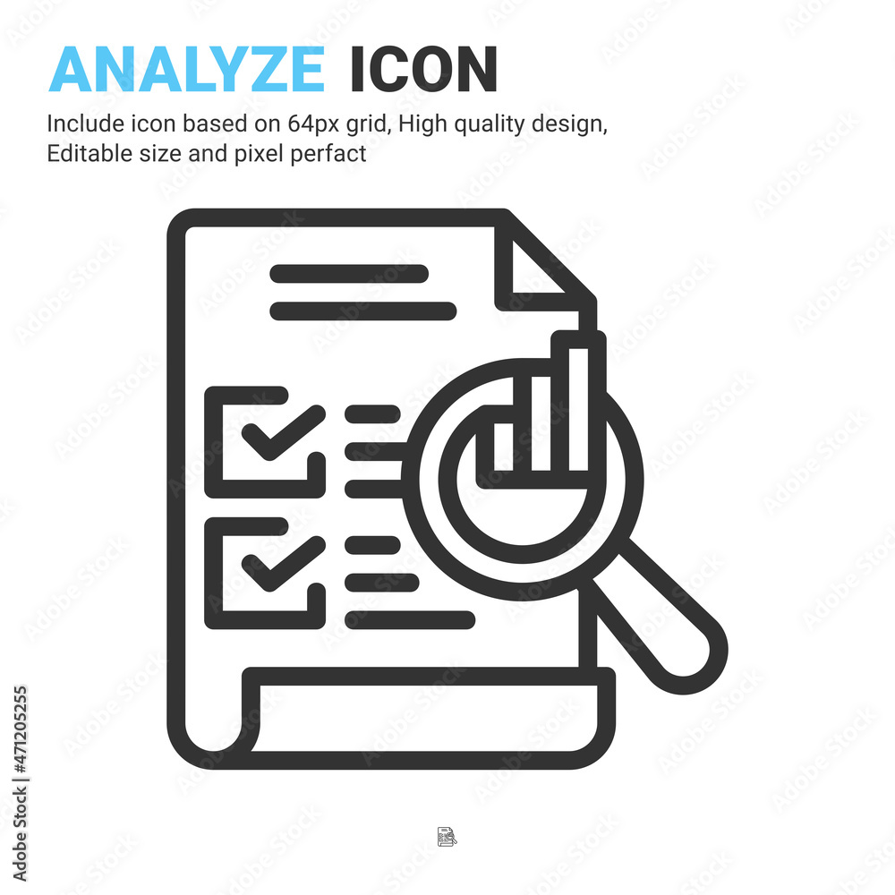 Analyze icon vector with outline style isolated on white background ...