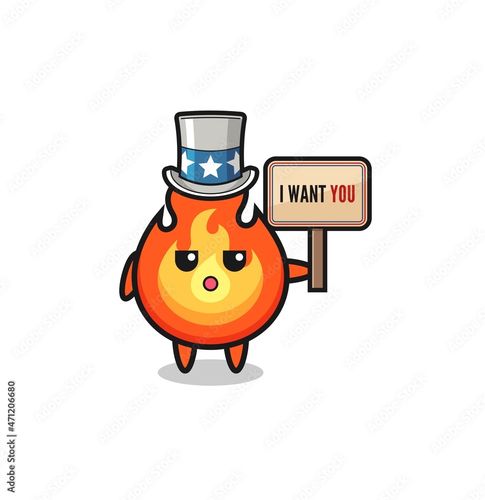 fire cartoon as uncle Sam holding the banner I want you Stock Vector ...