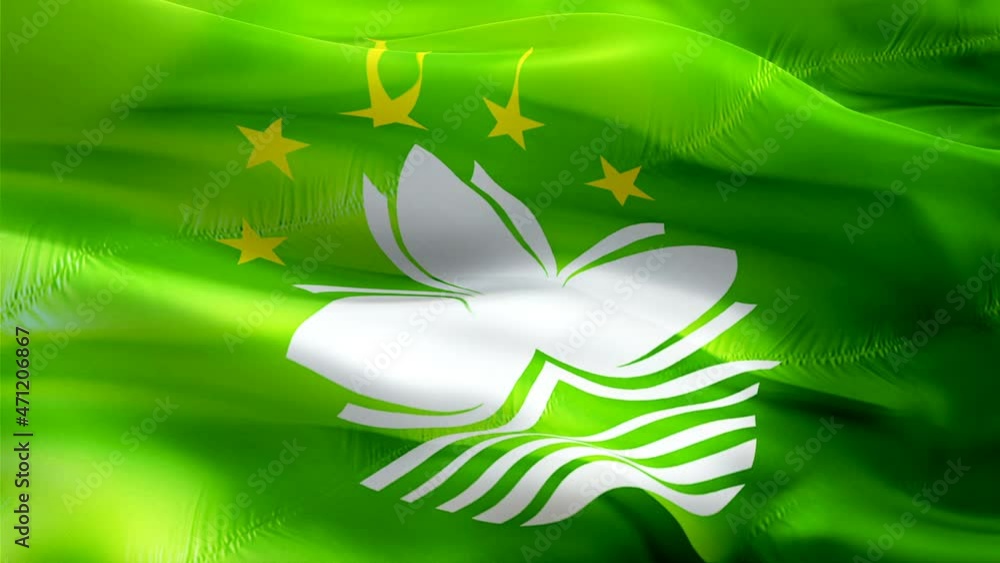 Macau flag. National 3d Macau flag waving. Sign of Macao seamless loop animation. Macau flag HD ...