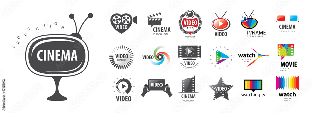 A set of vector logos for video production and display on a white ...