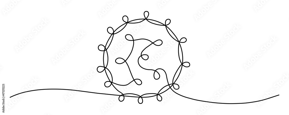 COVID-19 virus continuous line art, Coronavirus vector one line drawing ...