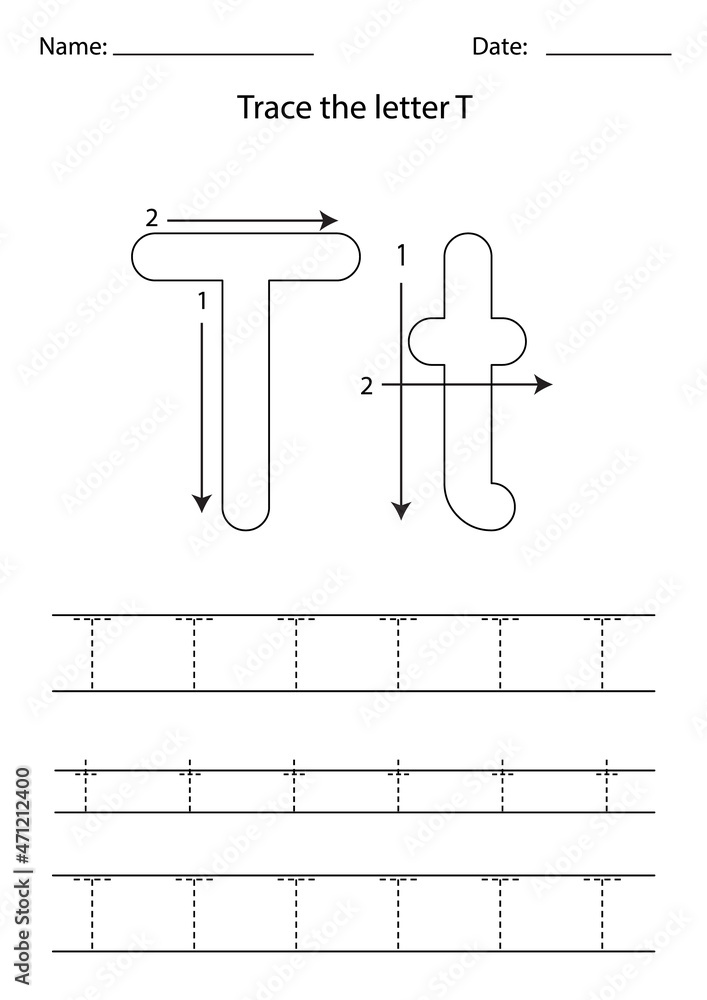 Learning English alphabet for kids. How to write letter T. Stock Vector ...
