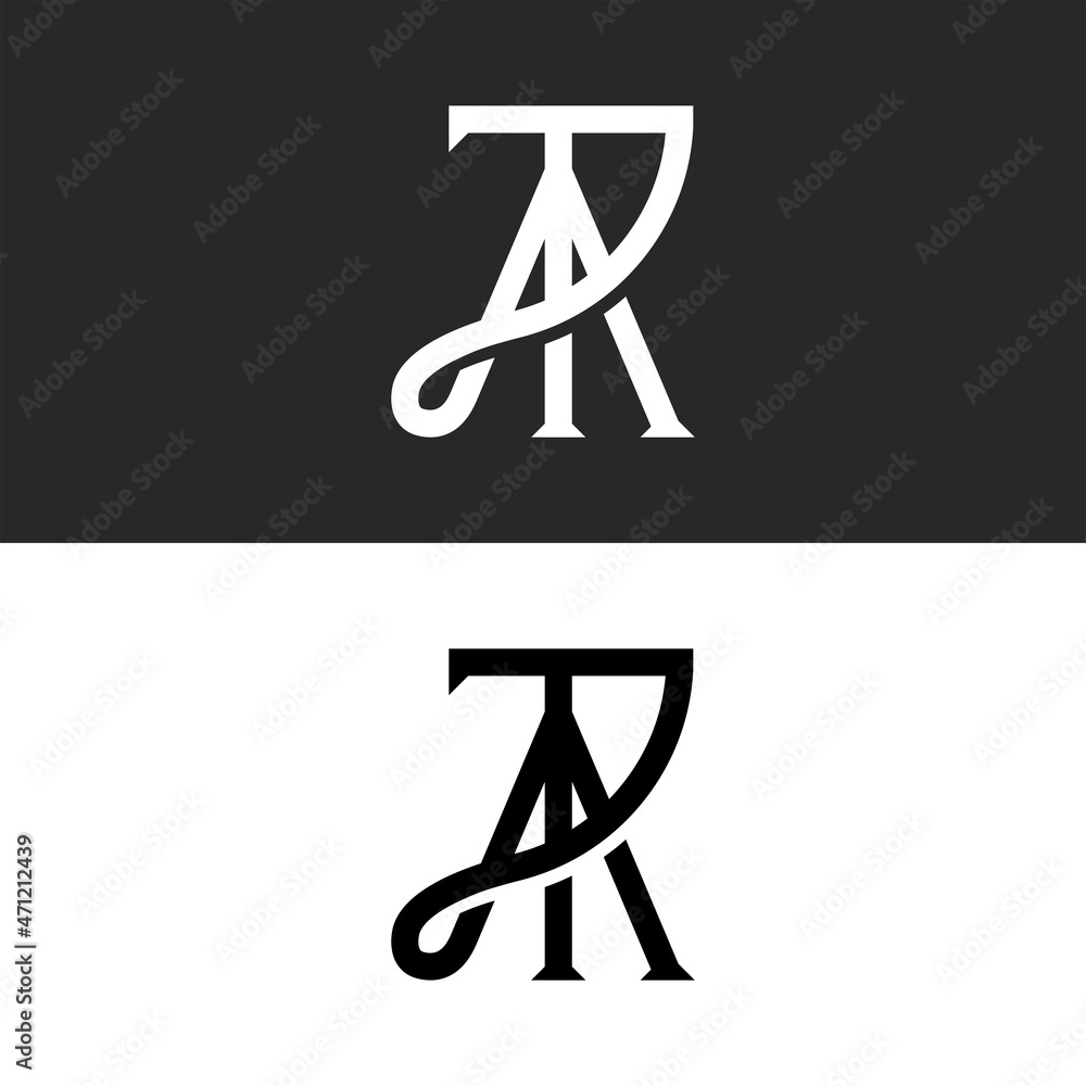 Calligraphic letters TA or AT logo initials monogram monoline style ...