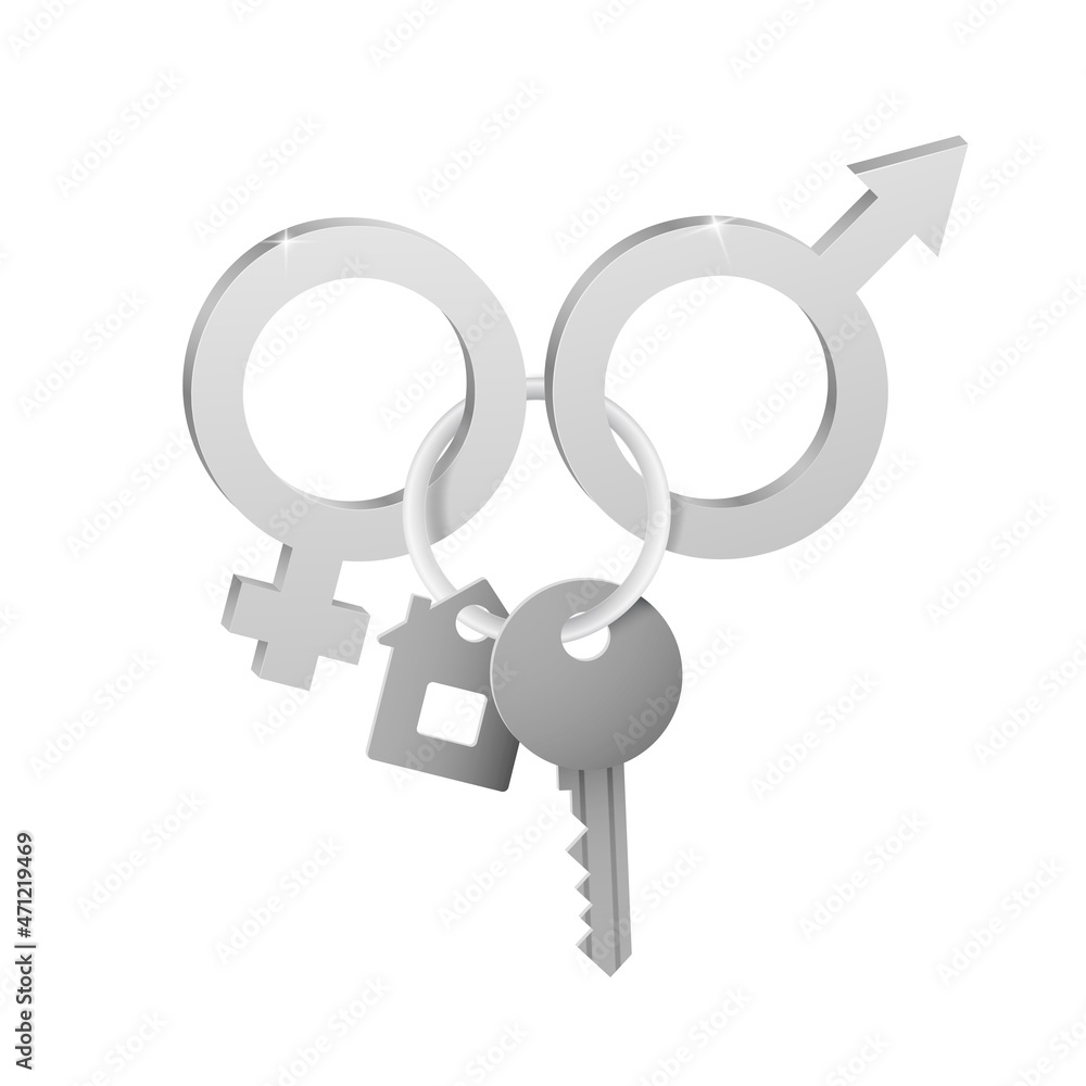 Symbols of gender connection between different genders. Living together ...