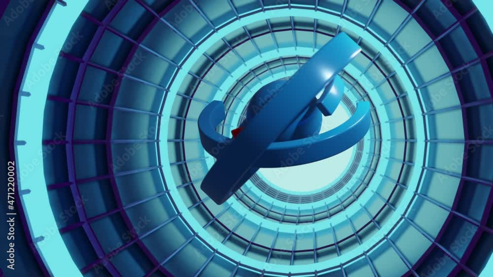 Vidéo Stock Flying through futuristic sci fi tunnel. Abstract sphere and rotating rings around ...