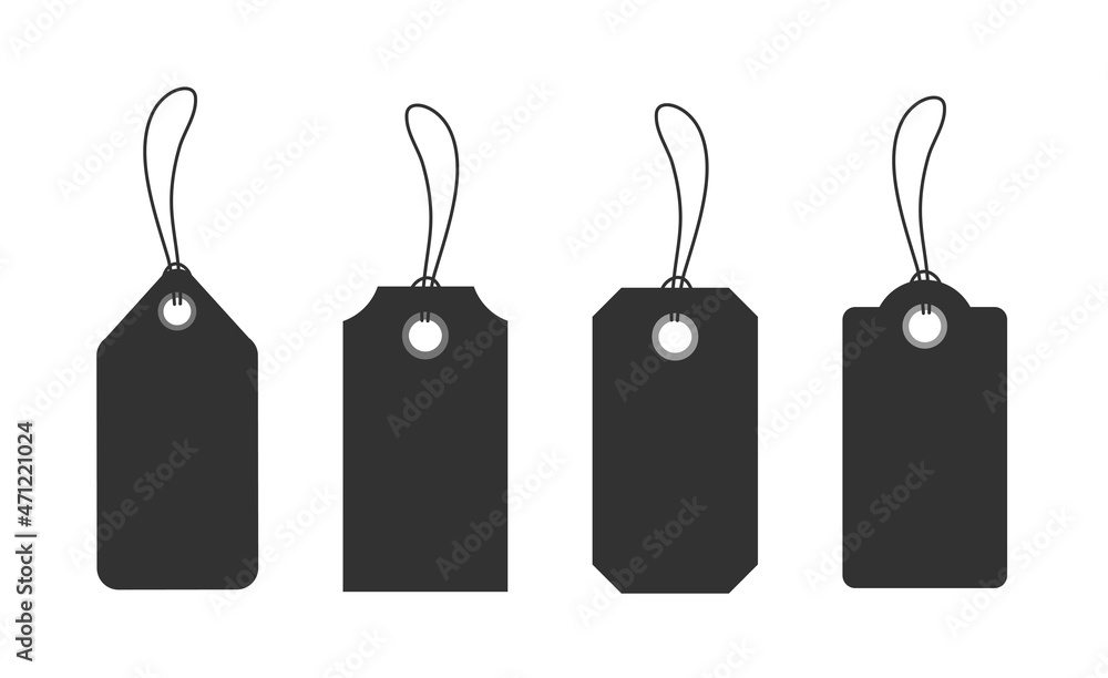 Black paper price tags or gift tags in different shapes. Labels with ...