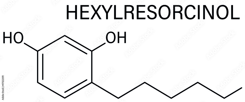 Hexylresorcinol molecule. Has anaesthetic, antiseptic and anthelmintic ...