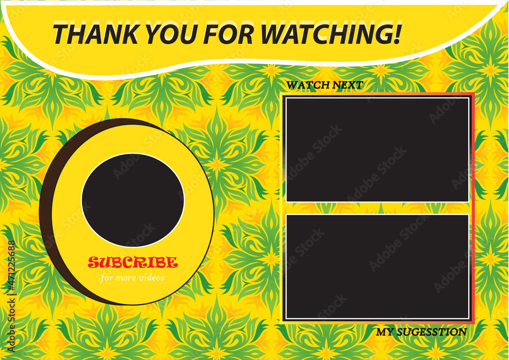 Youtube End Screen with yellow design and yellow lines. Youtube Video ...