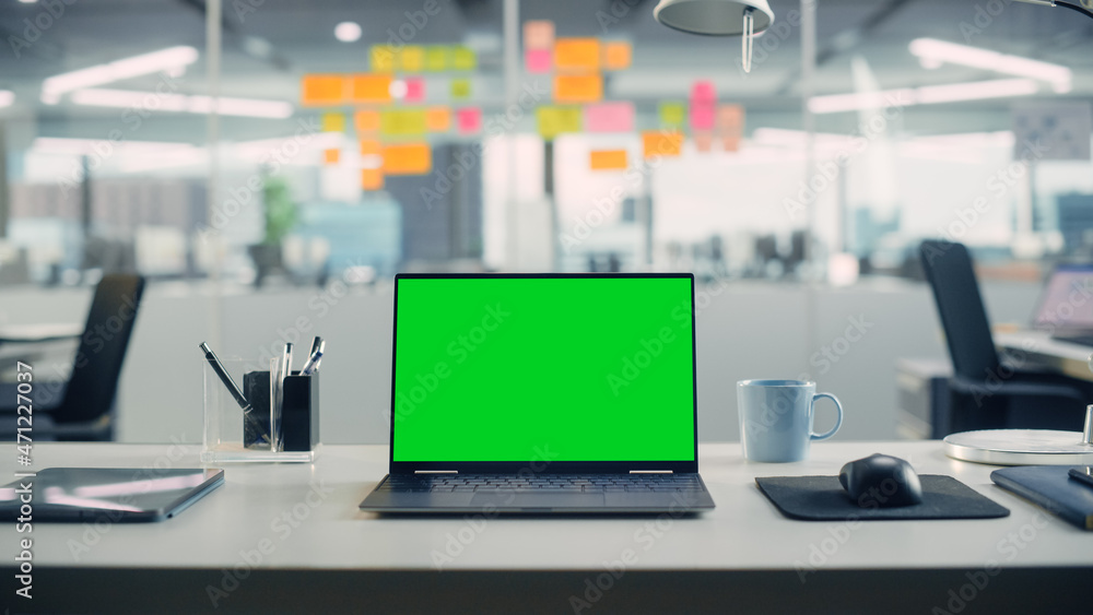 Laptop Computer with Mock Up Green Screen Chroma Key Display Standing ...