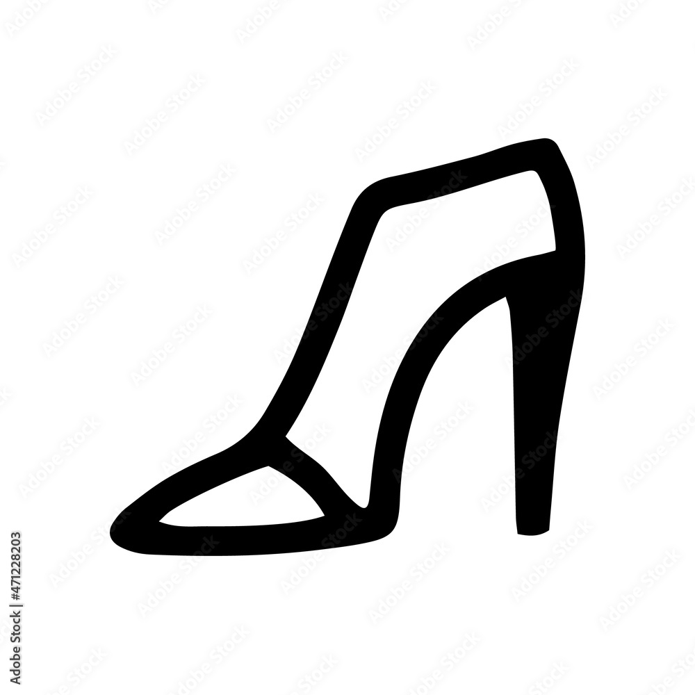 Vector linear illustration of high heel shoes. Black and white sketch ...