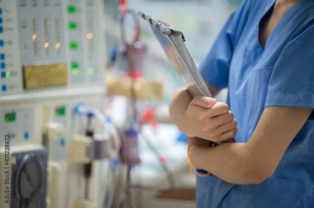 The specialist are checking continuous renal replacement therapy ...