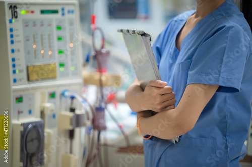 The specialist are checking continuous renal replacement therapy ...