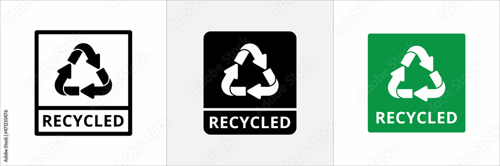 Recycled symbol icon set. Recycled sign for sticker and cardboard box ...