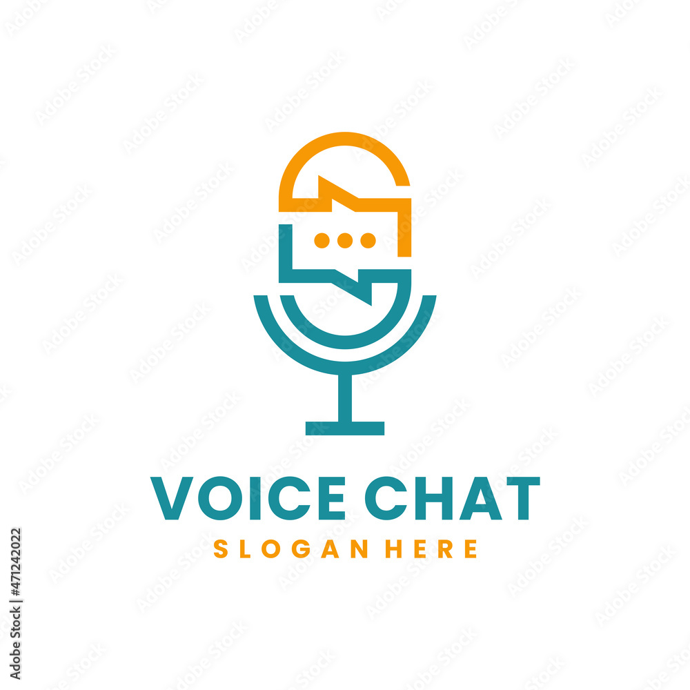 Voice chat logo vector with microphone and bubble chat symbol ...