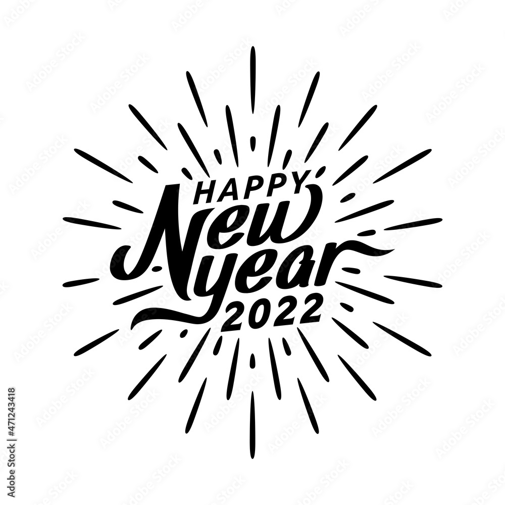 happy new year 2022 greeting in black and white Stock Vector | Adobe Stock