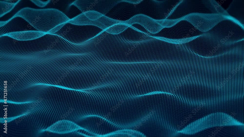 Abstract digital landscape with a field of electronic particles on a ...