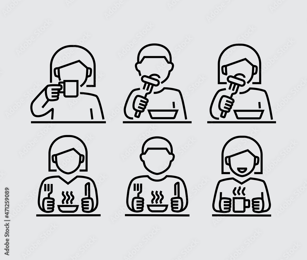 People Eating Vector Line Icons Stock Vector | Adobe Stock