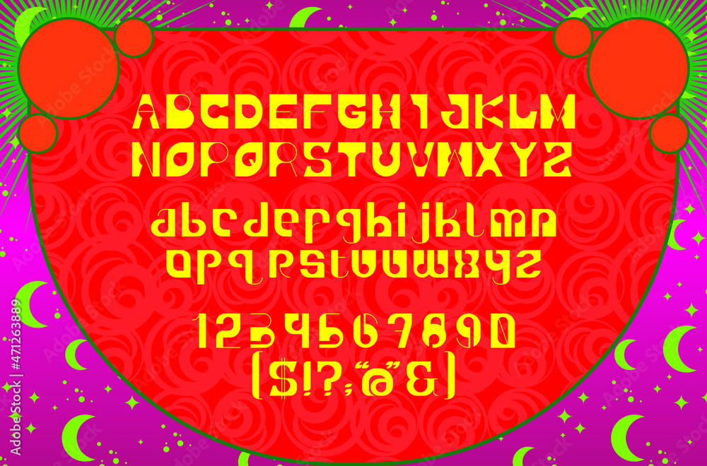 Psychedelic art (psychedelia) with uppercase, lowercase, numerals and ...