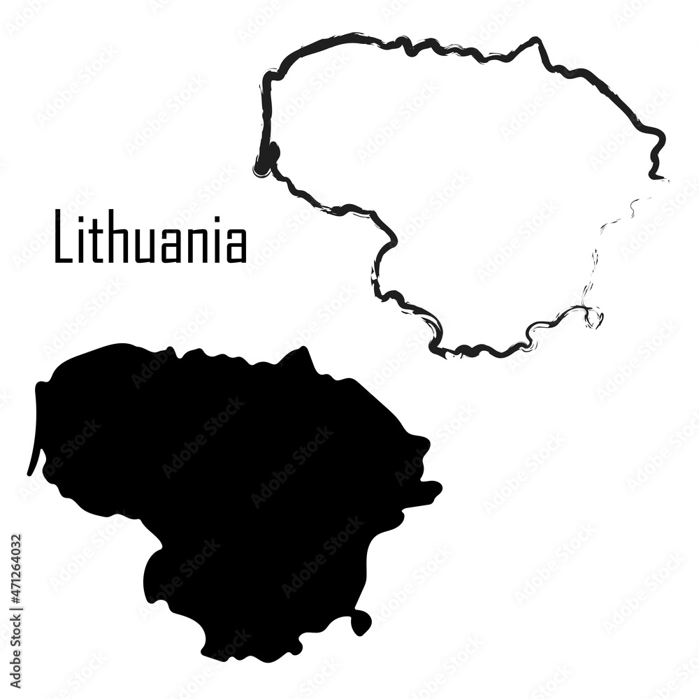 Lithuania map black and white vector illustration. map black and white ...
