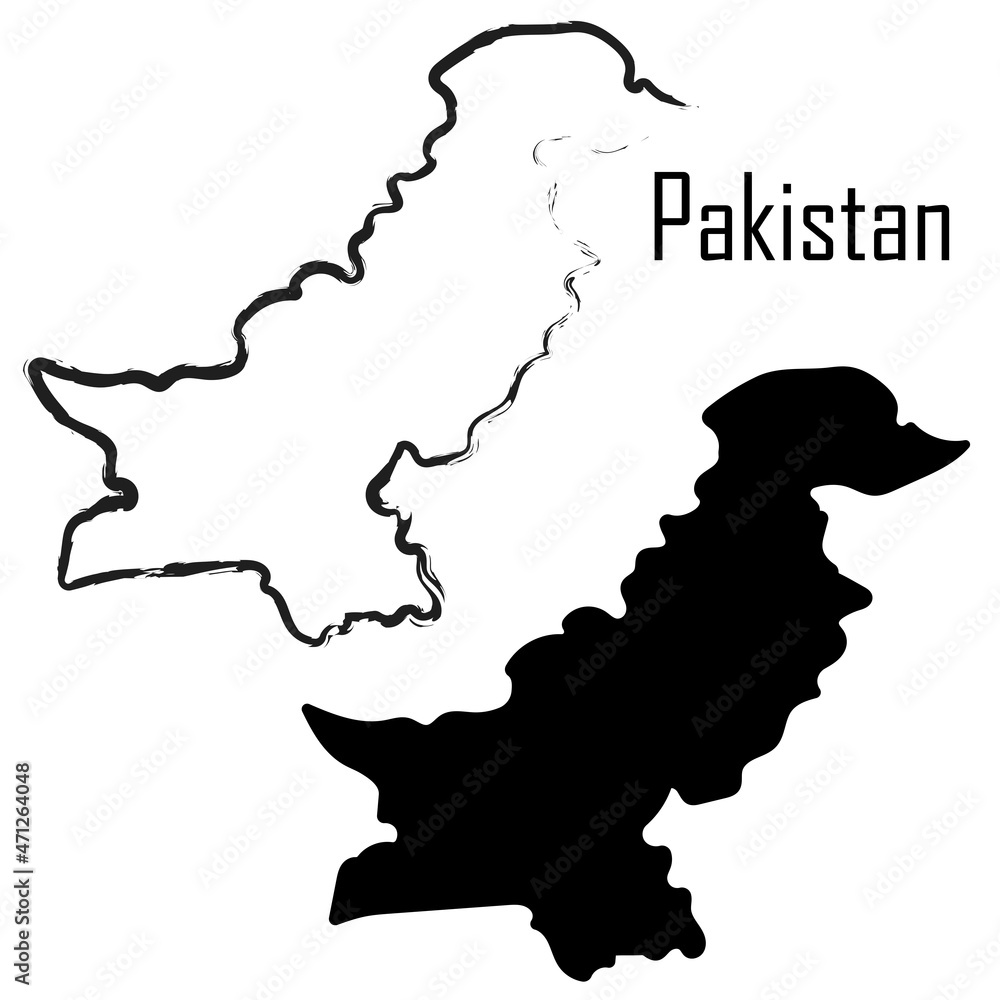 Pakistan map black and white vector illustration. map black and white ...