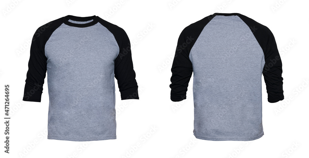 Blank sleeve Raglan t-shirt mock up templates color gray/black front ...