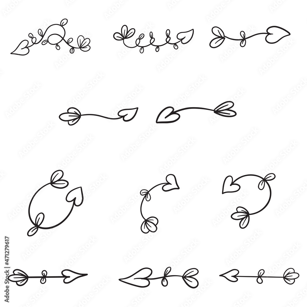 Collection of floral arrow line designs to use as dividers or pointing ...
