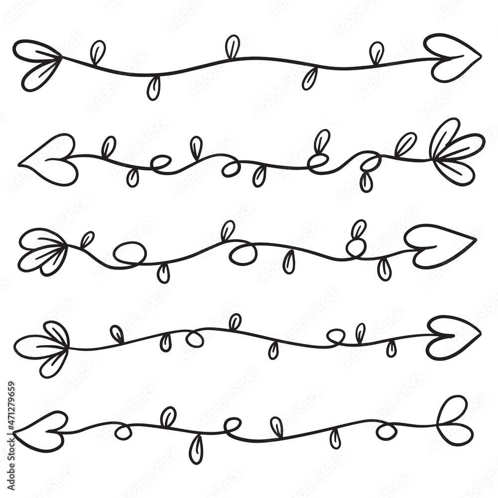 Collection of floral arrow line designs to use as dividers or pointing ...
