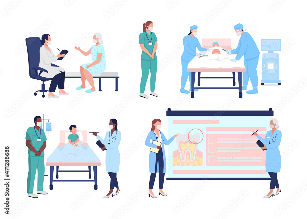 Medical education semi flat color vector character set. Posing figures ...