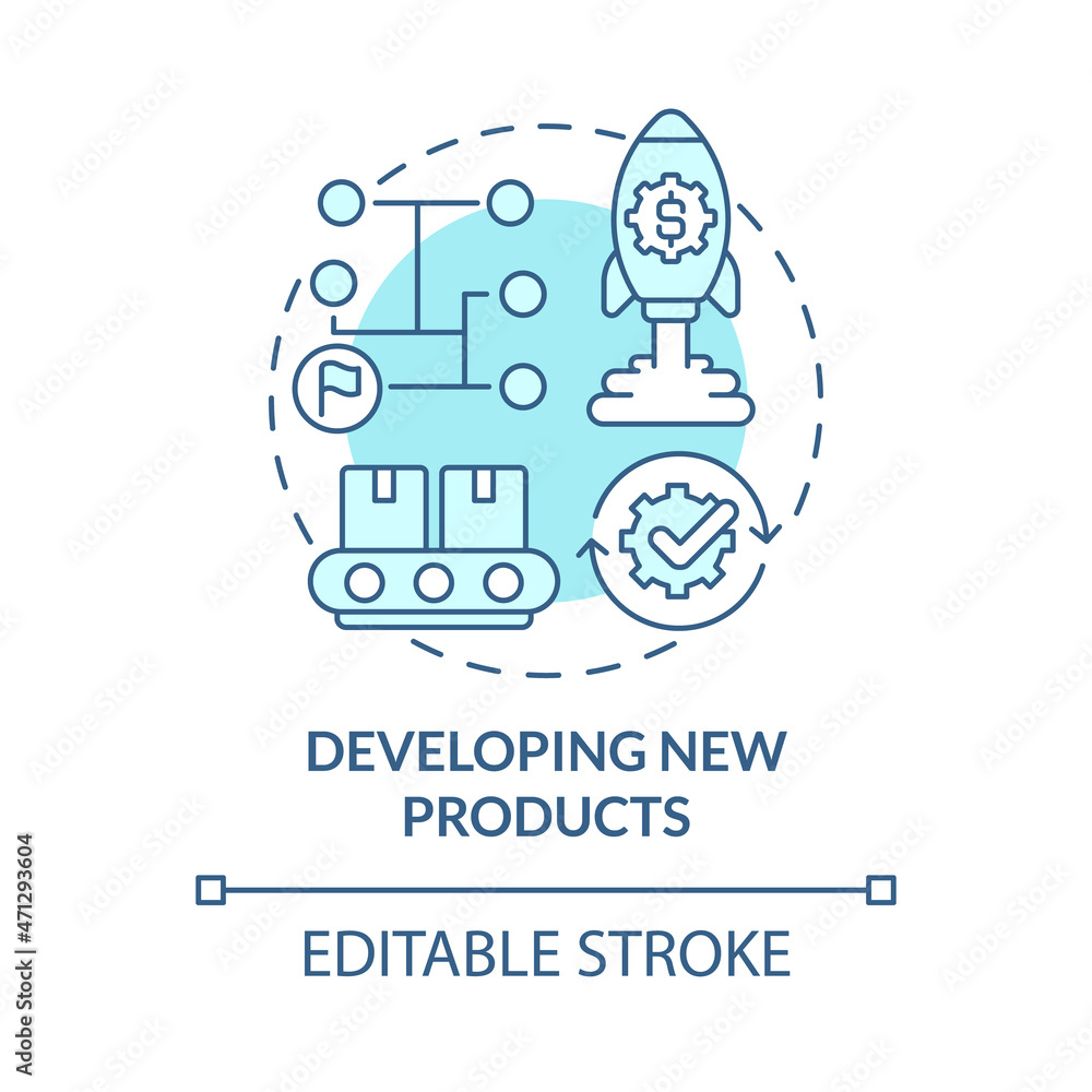 Developing new products blue concept icon. Internal business growth ...