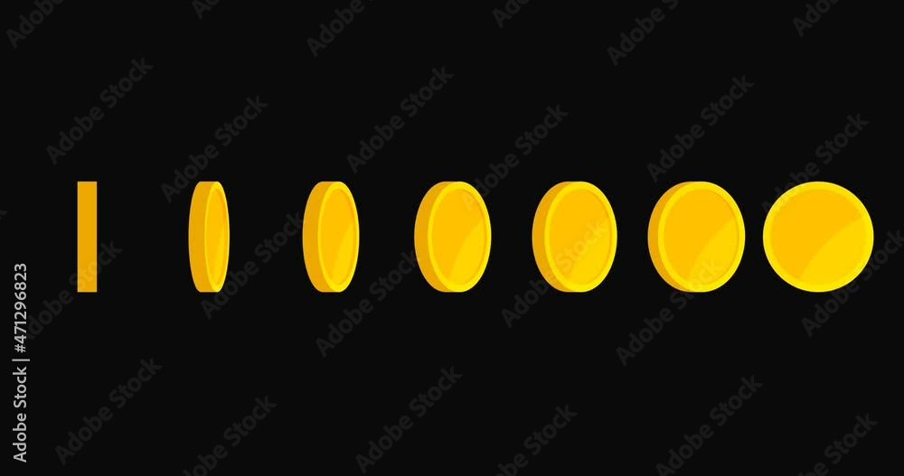 Gold coin animation on black background. Coins movement rotating in ...