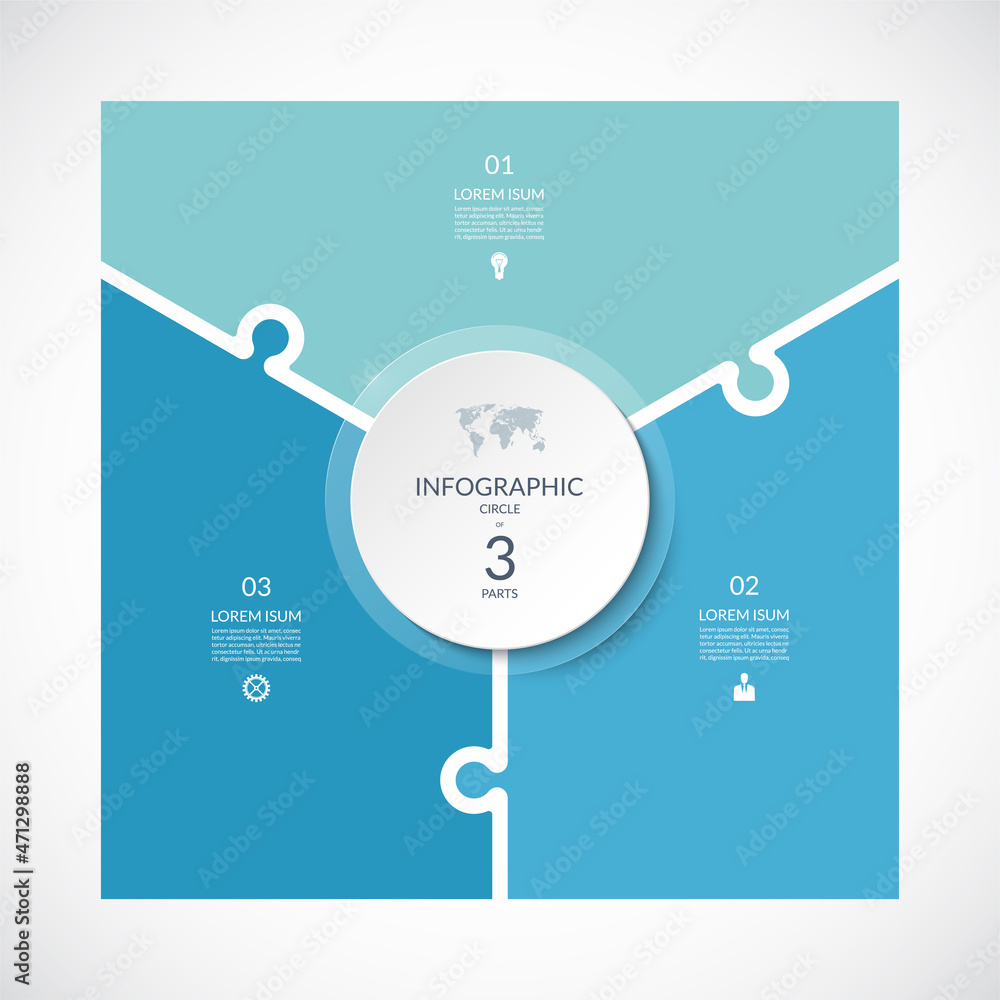Infographic square template in puzzle style. Vector cycle diagram with ...