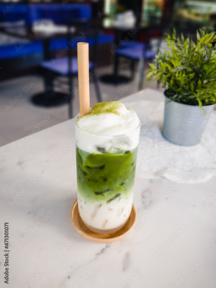 iced matcha latte green tea Stock Photo | Adobe Stock