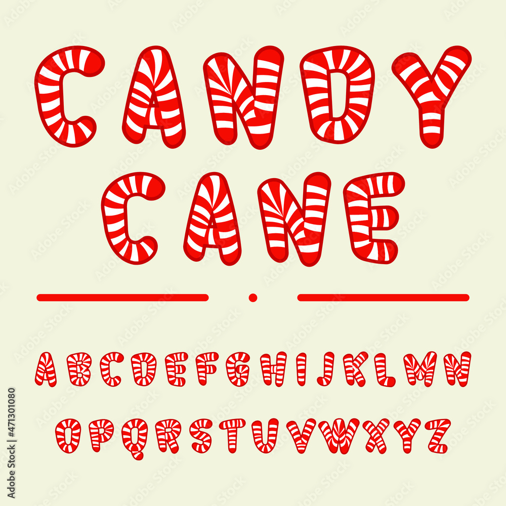 Candy letters with bright red and white stripes. Sweet lollipop font ...