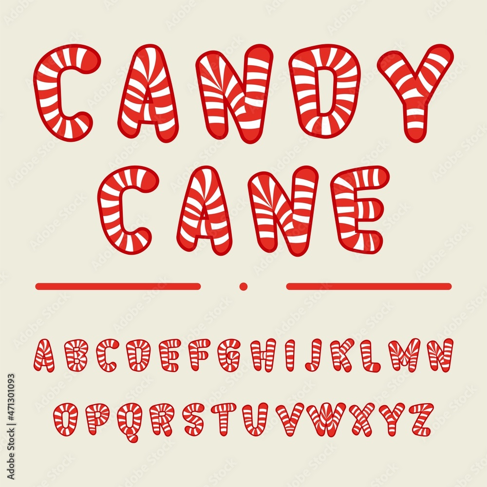 Candy letters with bright red and white stripes. Sweet lollipop font ...