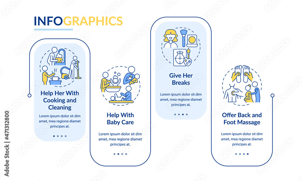 Supporting pregnant partner vector infographic template. Give breaks ...