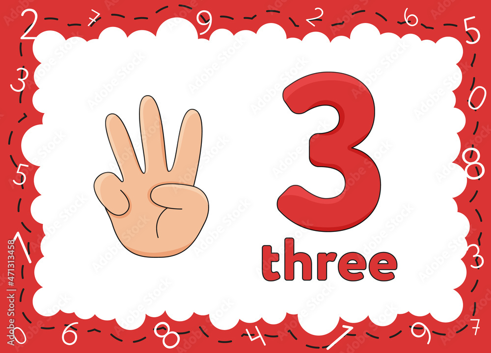 Children's educational cards with numbers. Flashcards finger counting ...