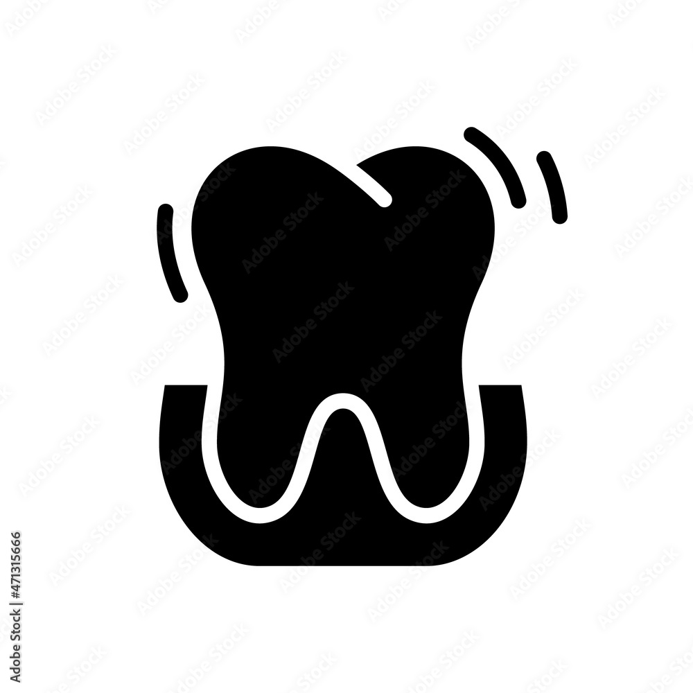 Loose tooth in gum silhouette icon. Black simple vector of teeth loss ...