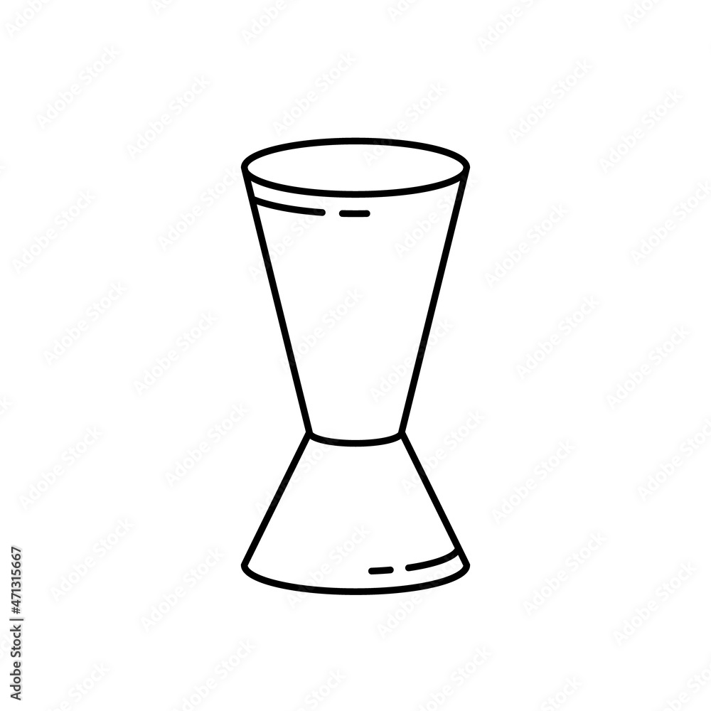 Bar jigger linear icon. Outline simple vector of measuring cup for making cocktail. Contour ...