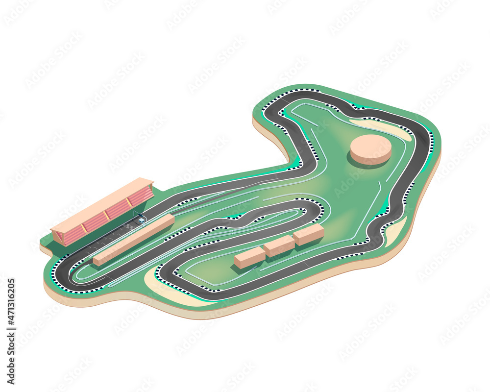 The vector illustration of an isometric racing track is isolated on a ...