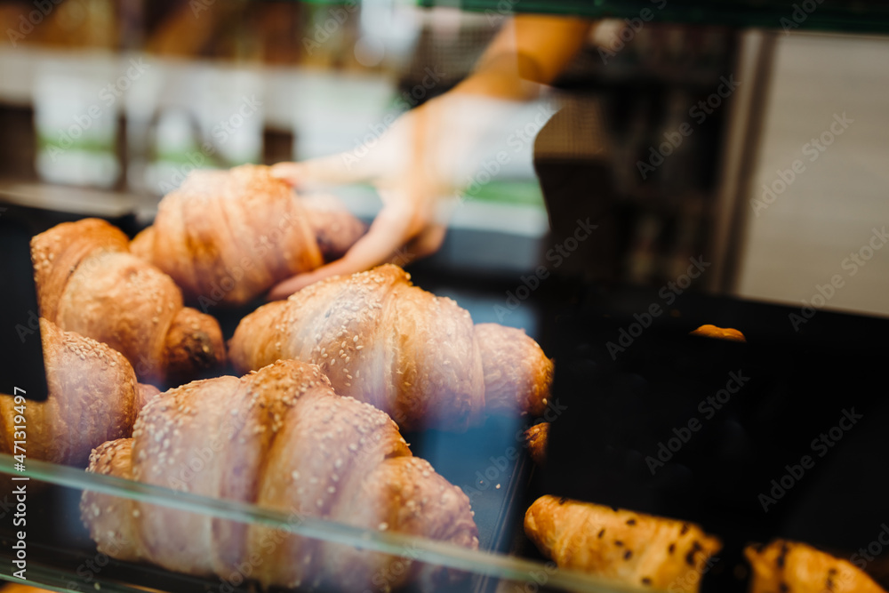 Details from modern bakery. Different delicious bakery products on ...