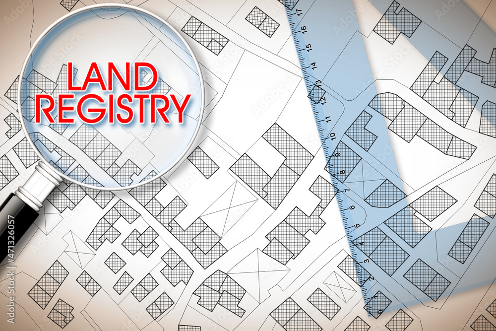 Imaginary cadastral map of territory with buildings, roads and land ...