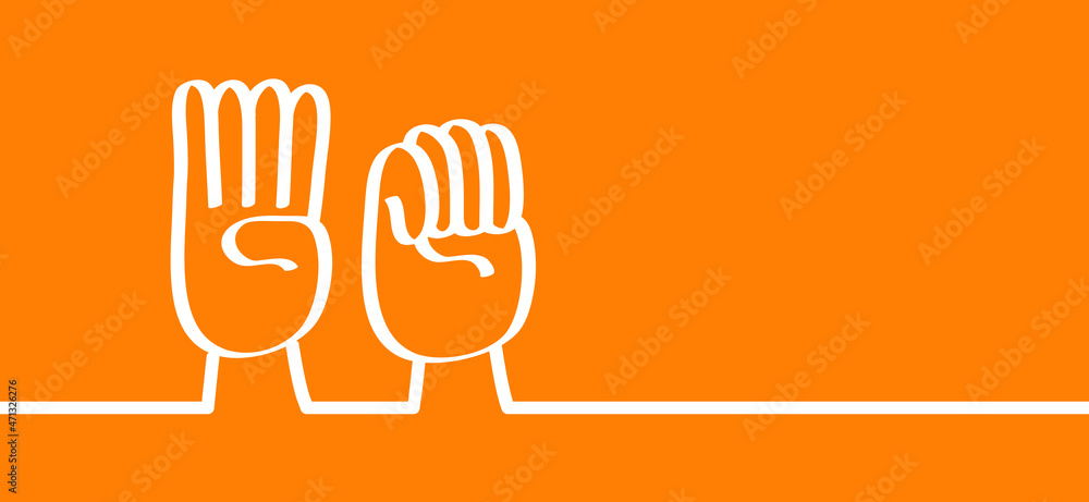 Orange the world. Cartoon stop hand, domestic violence, insecurity ...