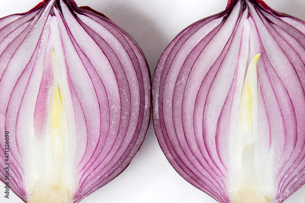 Red onion isolated on a white background. Red onion, cut in half. Onion ...