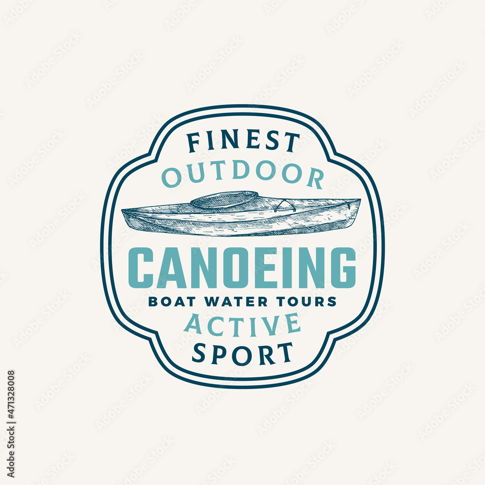 Canoeing Abstract Sign, Symbol or Logo Template. Hand Drawn Kayak or ...
