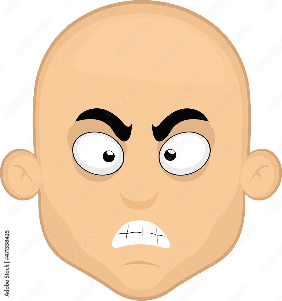 Vector illustration of a cartoon bald man's face with an angry ...