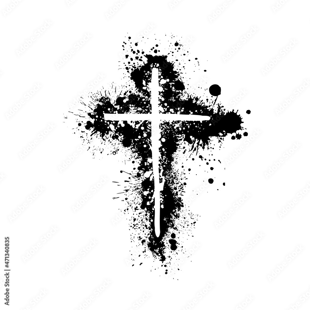 Hand drawn black grunge cross icon, simple Christian cross sign, hand ...