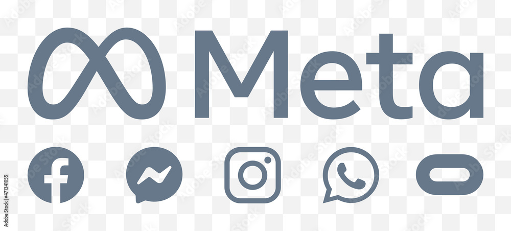 Meta brand company gray logos vector set. Isolated Meta platforms inc ...