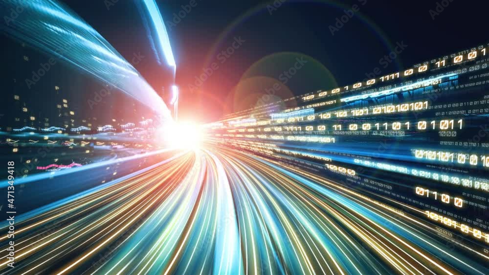 Loopable video of digital data flow on road in concept of program ...