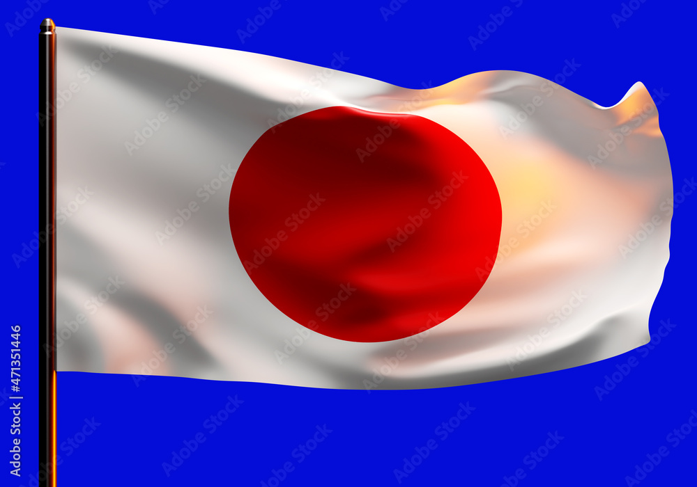 Japan flag on blue background. Patriotic symbol of state of Japan ...
